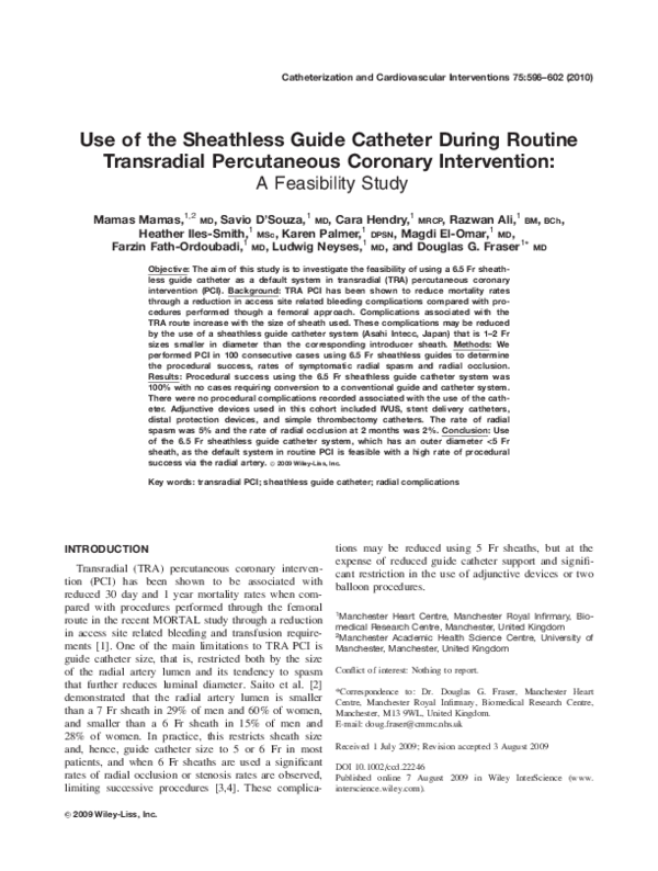 (PDF) Use of the sheathless guide catheter during routine transradial ...