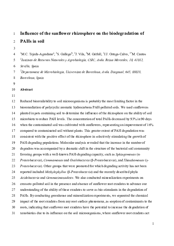 (PDF) Influence of the sunflower rhizosphere on the biodegradation of ...
