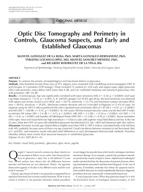 (PDF) Optic Disc Tomography and Perimetry in Controls, Glaucoma ...