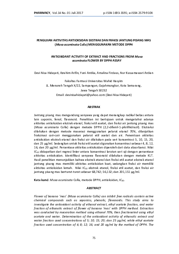 (PDF) PENGUJIAN AKTIVITAS ANTIOKSIDAN EKSTRAK DAN FRAKSI JANTUNG PISANG ...