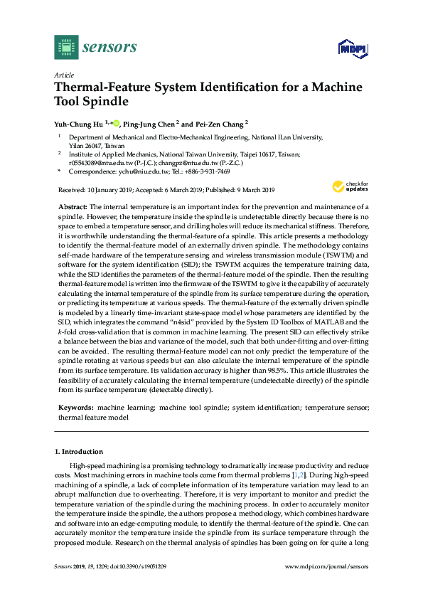 (PDF) Thermal-Feature System Identification for a Machine Tool Spindle