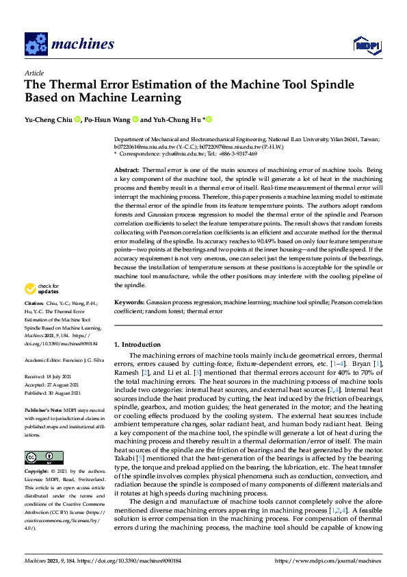 (PDF) The Thermal Error Estimation of the Machine Tool Spindle Based on ...