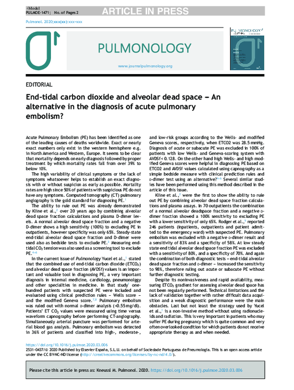 (PDF) End-tidal carbon dioxide and alveolar dead space - An alternative ...