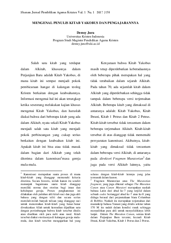 (PDF) Mengenal Penulis Kitab Yakobus Dan Pengajarannya