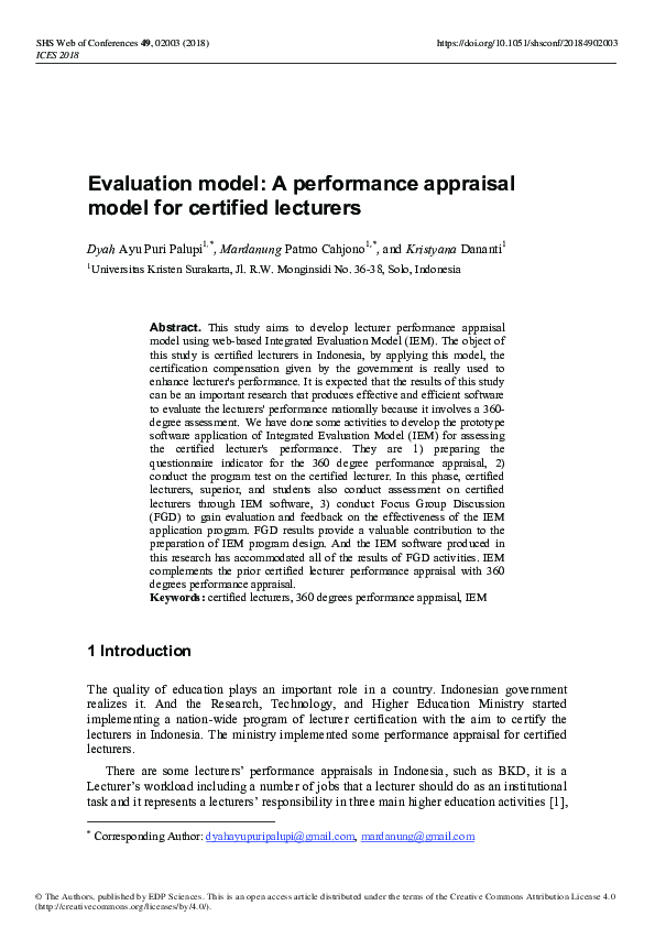 (PDF) Evaluation model: A performance appraisal model for certified ...
