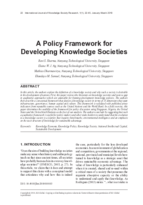 (PDF) A Policy Framework for Developing Knowledge Societies