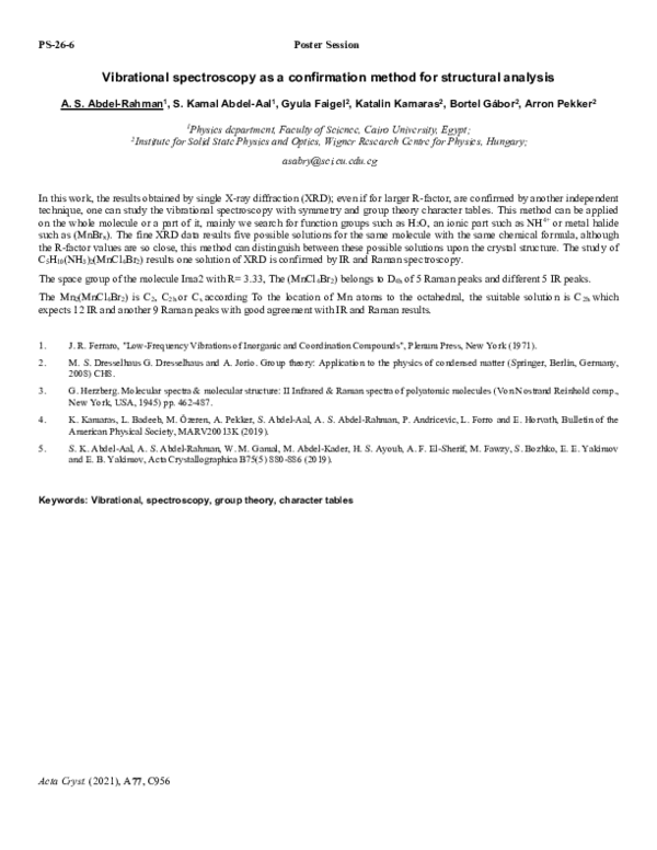 (PDF) Vibrational spectroscopy as a confirmation method for structural analysis | Gyula Faigel ...