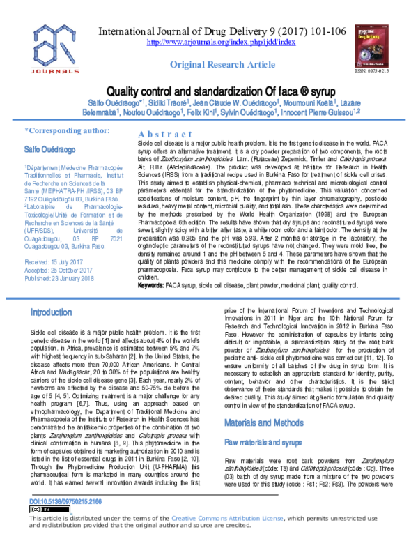 (PDF) Quality control and standardization of FACA® syrup