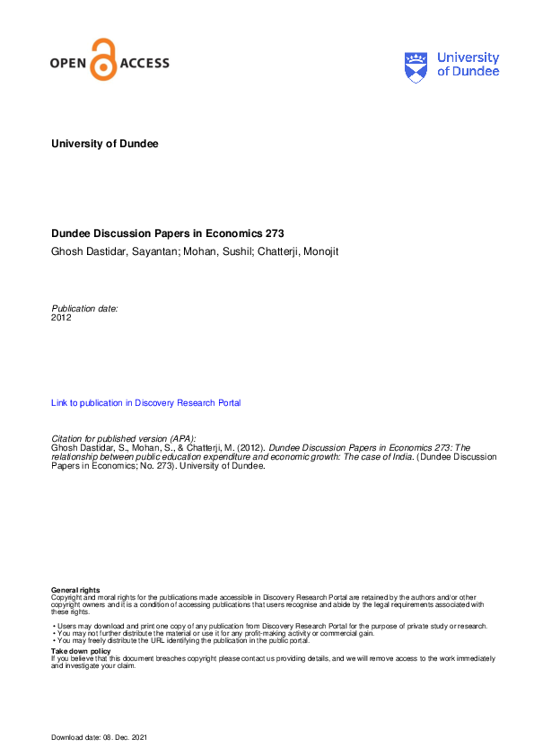 (PDF) Dundee Discussion Papers in Economics 273:The relationship between public education ...