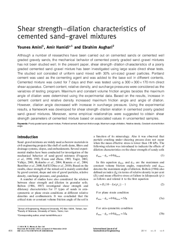 (PDF) Shear strength–dilation characteristics of cemented sand–gravel ...
