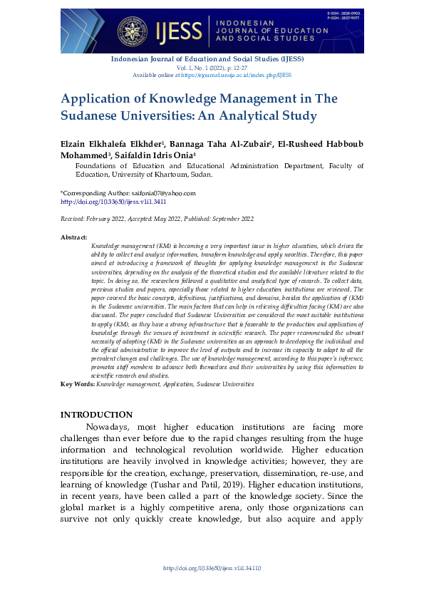 (PDF) Application of Knowledge Management in The Sudanese Universities ...