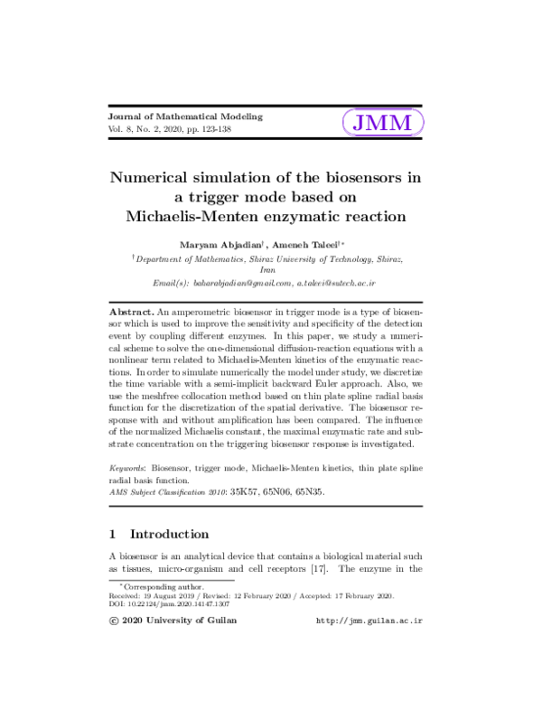 (PDF) Numerical simulation of the biosensors in a trigger mode based on Michaelis-Menten ...