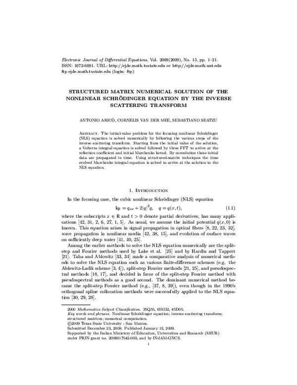 (PDF) Numerical solution of the nonlinear Schrödinger equation ...