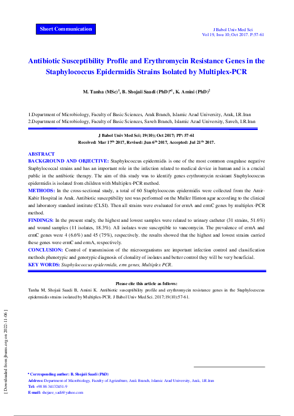 (PDF) Antibiotic Susceptibility Profile and Erythromycin Resistance Genes in the Staphylococcus ...