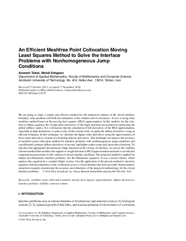 Pdf An Efficient Meshfree Point Collocation Moving Least Squares