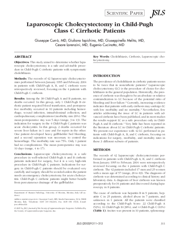 (PDF) Laparoscopic cholecystectomy in Child-Pugh class C cirrhotic patients