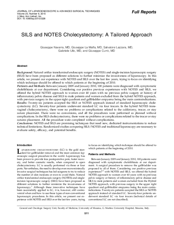 (PDF) SILS and NOTES cholecystectomy: a tailored approach