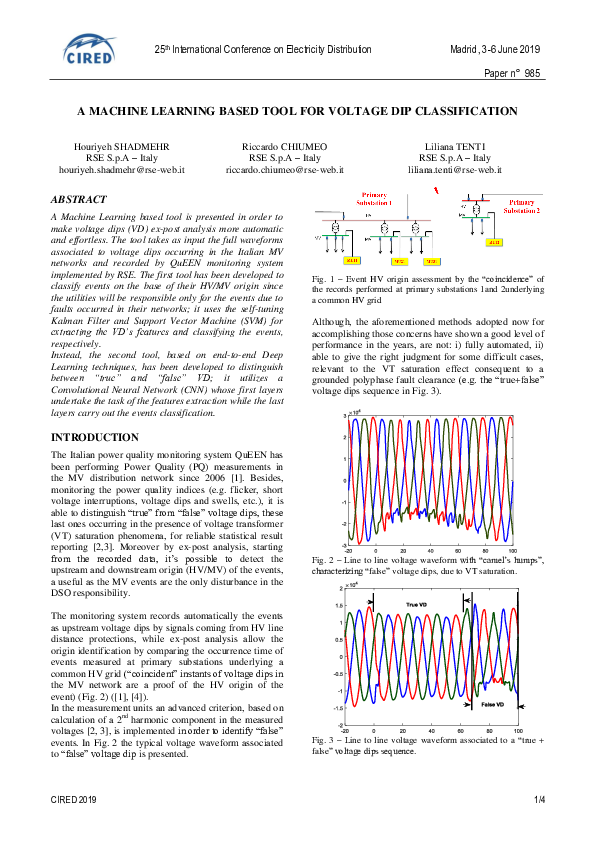 (PDF) A Machine Learning Based Tool for Voltage Dip Classification