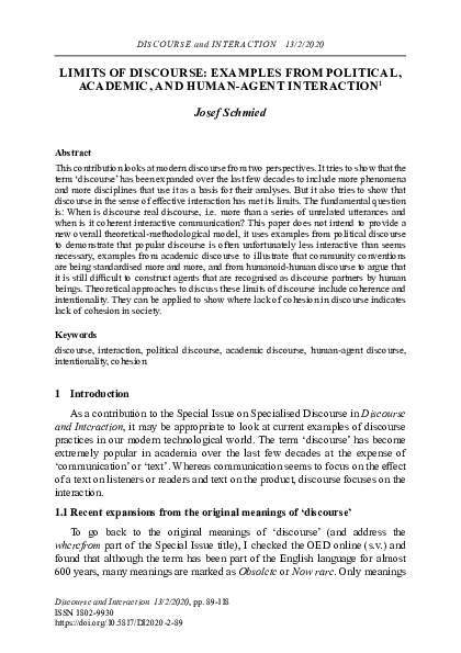 Pdf Limits Of Discourse Examples From Political Academic And Human Agent Interaction