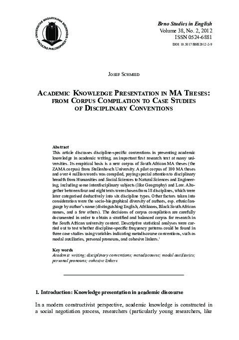 (PDF) Discipline-Specific Conventions in MA Theses