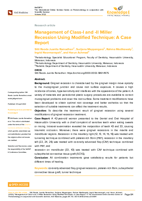(PDF) Management of Class-I and -II Miller Recession Using Modified ...