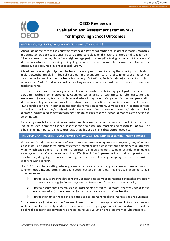 (PDF) OECD review on evaluation and assessment frameworks for improving ...