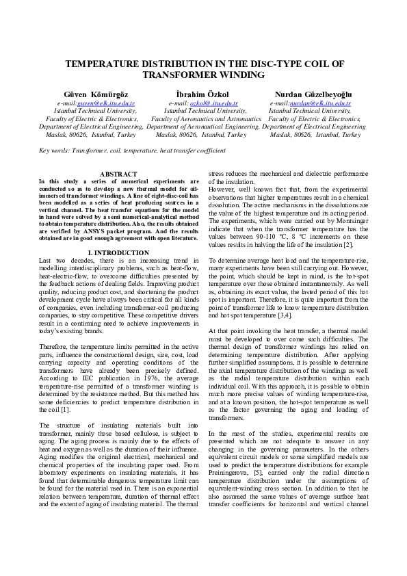 (PDF) Temperature Distribution in The Disc-Type Coil of Transformer Winding