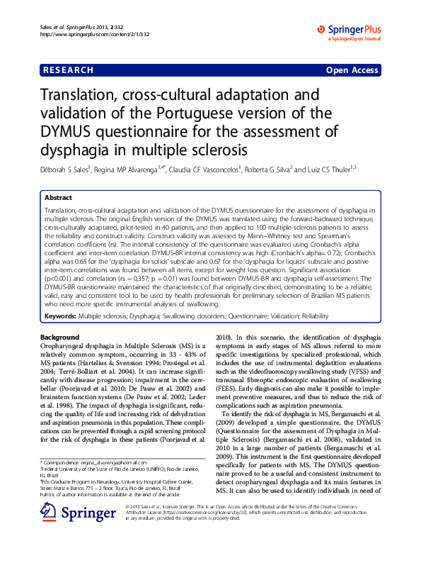 (PDF) Translation, cross-cultural adaptation and validation of the Portuguese version of the ...
