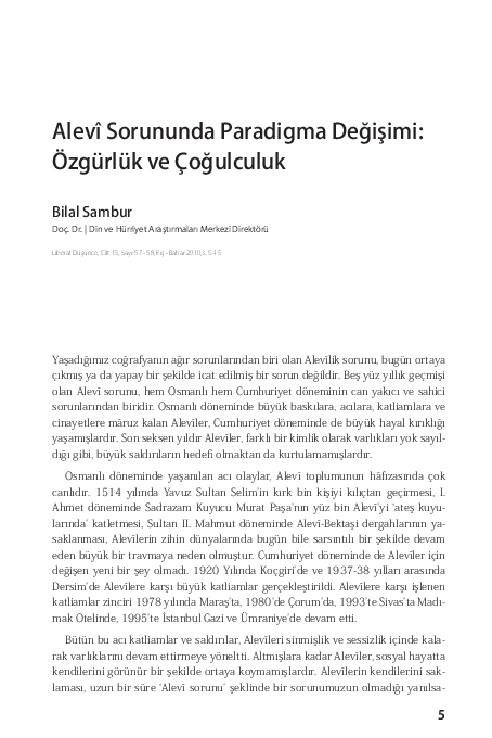 (PDF) Alevî Sorununda Paradigma Değişimi: Özgürlük ve Çoğulculuk