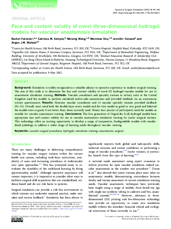 (PDF) Face and content validity of novel three-dimensional hydrogel ...