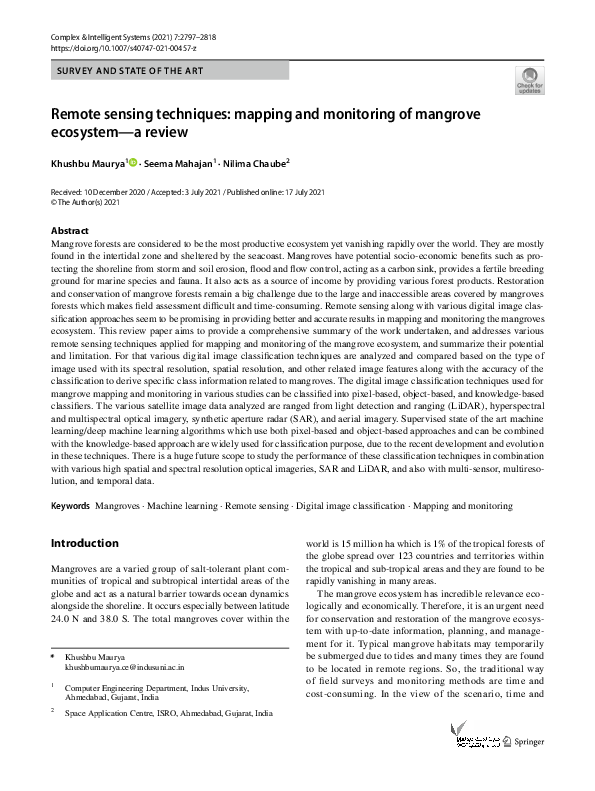 Pdf Remote Sensing Techniques Mapping And Monitoring Of Mangrove