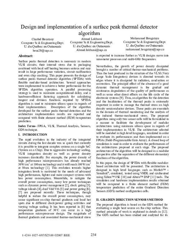 Pdf Design And Implementation Of A Surface Peak Thermal Detector Algorithm