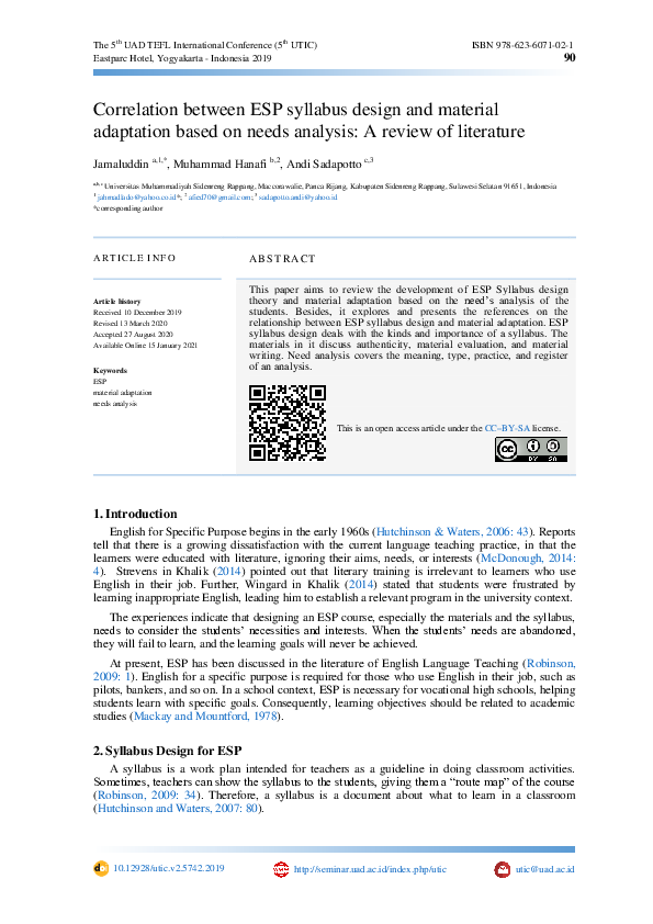 (PDF) Correlation between ESP syllabus design and material adaptation ...