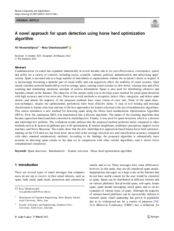 (PDF) A novel approach for spam detection using horse herd optimization algorithm