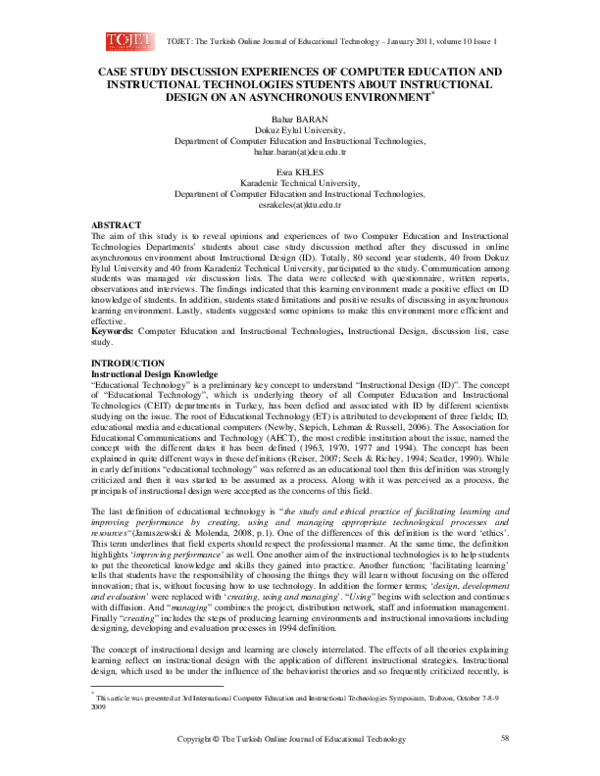 (PDF) Case Study Discussion Experiences of Computer Education and Instructional Technologies ...