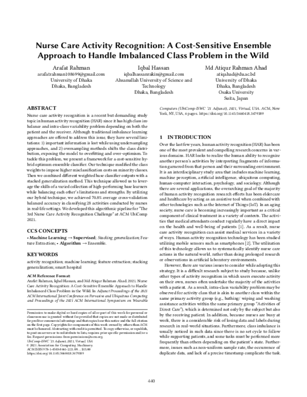 (PDF) Nurse Care Activity Recognition: A Cost-Sensitive Ensemble ...