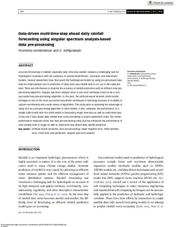 (PDF) Data-driven multi-time-step ahead daily rainfall forecasting using singular spectrum ...
