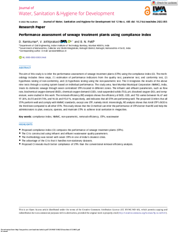 (PDF) Performance assessment of sewage treatment plants using ...
