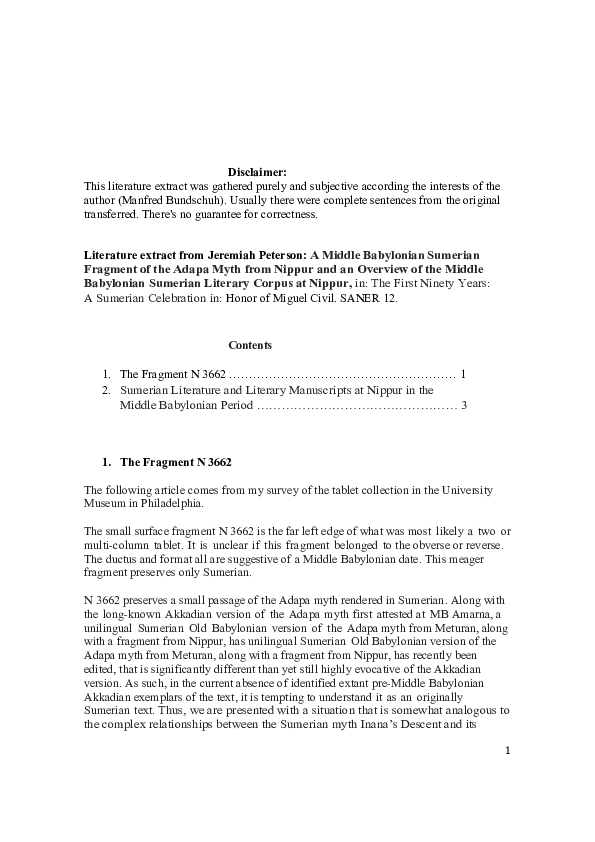 (PDF) Literature extract from Jeremiah Peterson: A Middle Babylonian ...