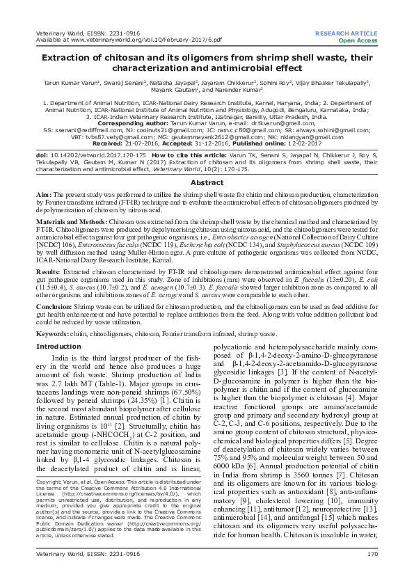(PDF) Extraction of chitosan and its oligomers from shrimp shell waste, their characterization ...