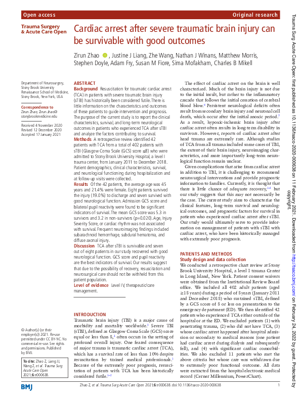 (PDF) Cardiac arrest after severe traumatic brain injury can be ...