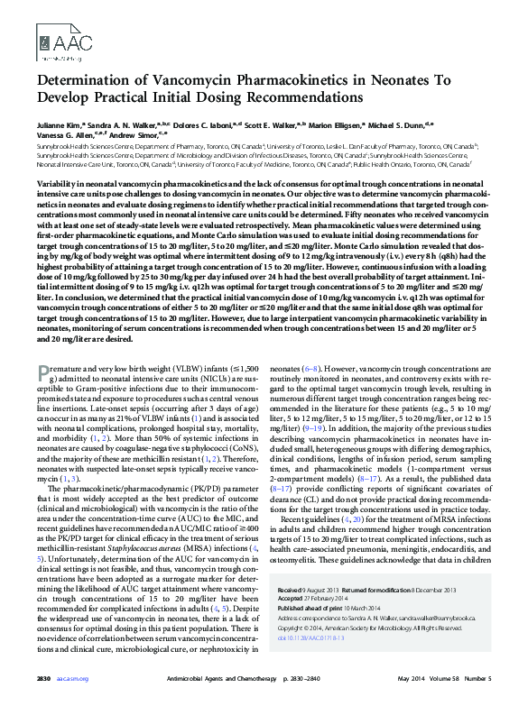 (PDF) Determination of Vancomycin Pharmacokinetics in Neonates To ...