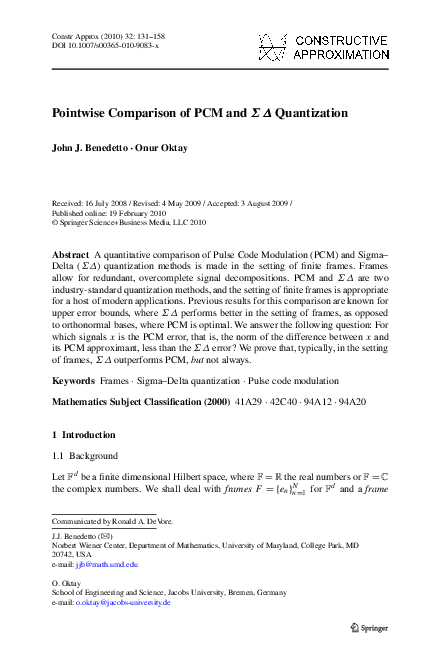 (PDF) Pointwise Comparison of PCM and Σ Δ Quantization | Onur OKTAY - Academia.edu