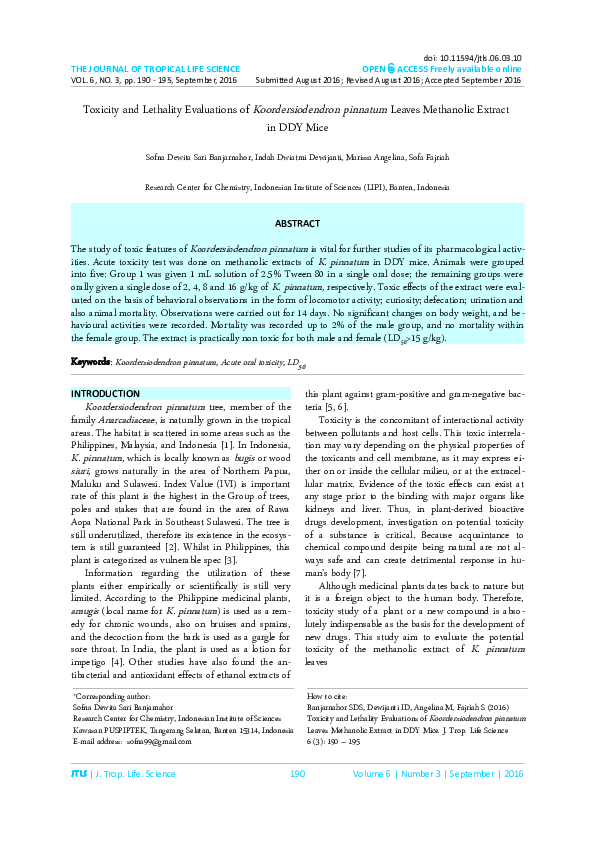 (PDF) Toxicity and Lethality Evaluations of Koordersiodendron pinnatum ...