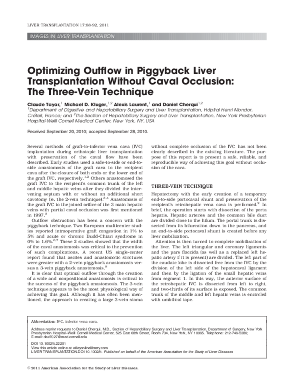 (PDF) Optimizing outflow in piggyback liver transplantation without ...