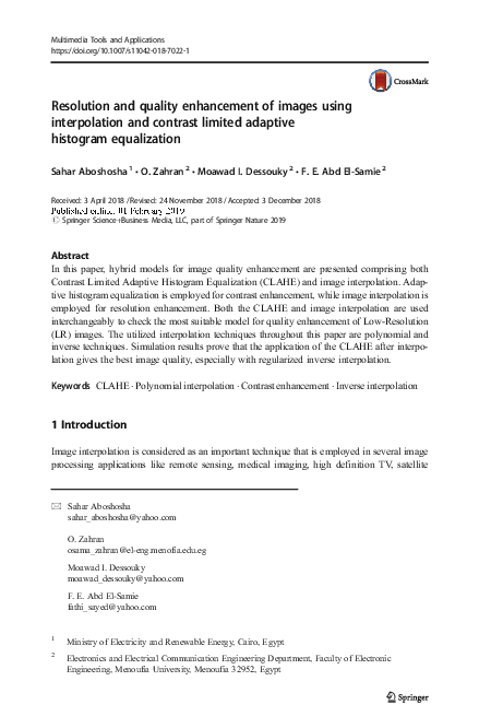 (PDF) Resolution and quality enhancement of images using interpolation and contrast limited ...