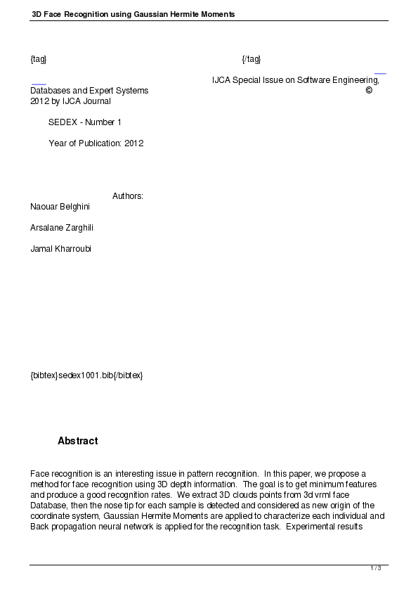 (PDF) 3D Face Recognition using Gaussian Hermite Moments