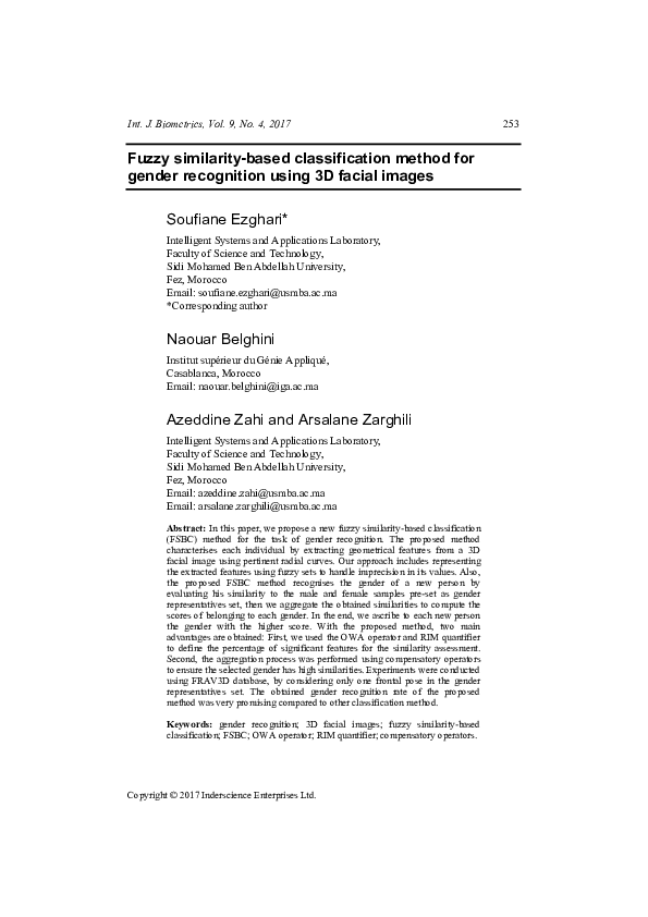 Fuzzy similarity-based classification method for gender recognition using 3D facial images
