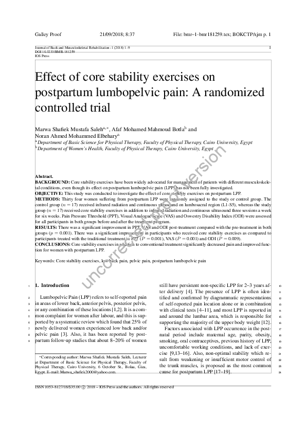 (PDF) Effect of core stability exercises on postpartum lumbopelvic pain ...