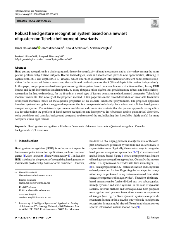 (PDF) Quaternion Tchebichef Moments for Robust Gesture Recognition